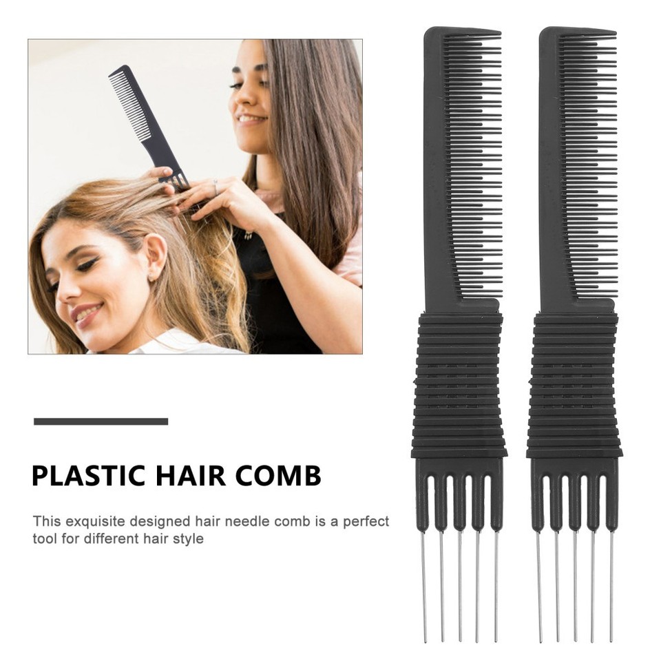 3 Pcs Black Plastic Hair Comb Anti Static Steel Wire Clip Rat Tail ...