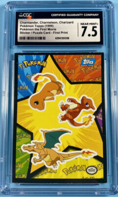 Topps Pokemon 1999 Movie Charmander Charizard Sticker / Puzzle Card CGC ...