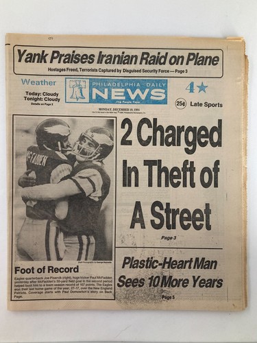Philadelphia Daily News Tabloid December 10 1984 Joe Pisarcik, Paul ...