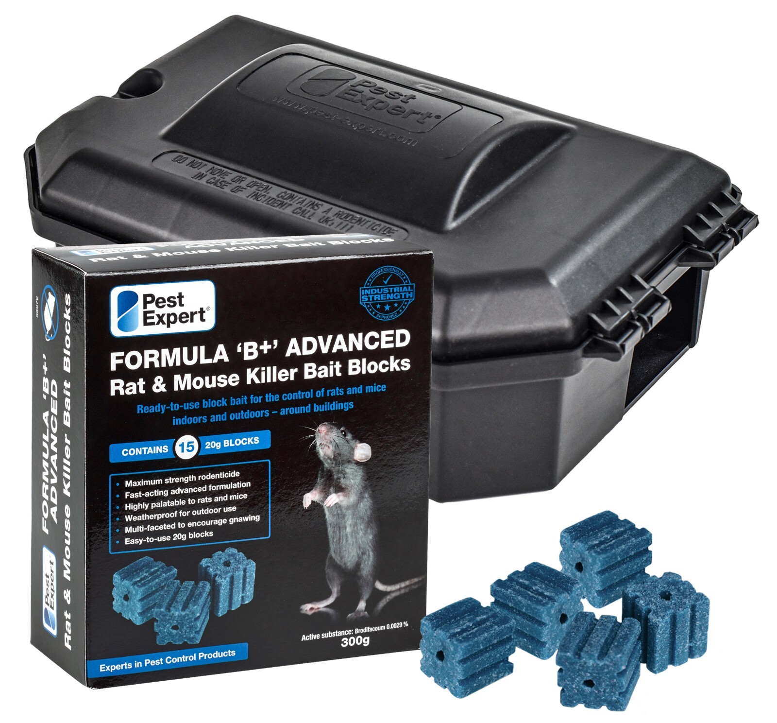 15 x Pest Expert Formula 'B' Strong Rat Poison Bait Blocks (300g) & Rat ...