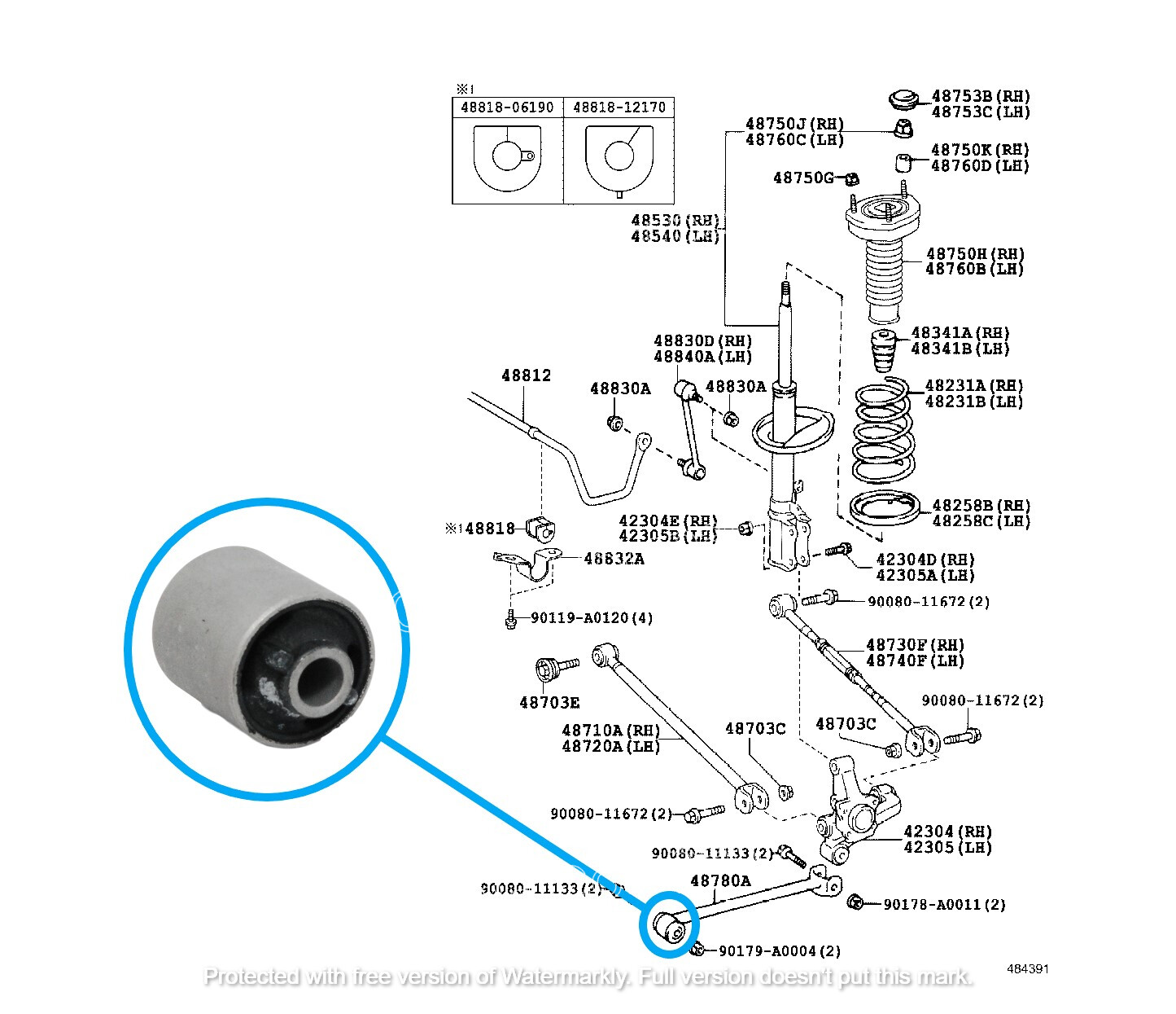 48780-07020 For 2004 LEXUS RX330 Rear Suspension Lateral Link Bushing ...