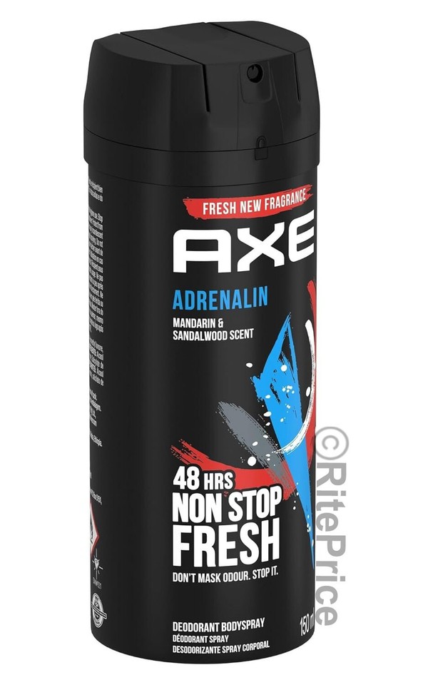 Axe Deodorant Adrenalin Mens Fragrance Body Spray 150ml/5.07Oz. (3 Pack ...