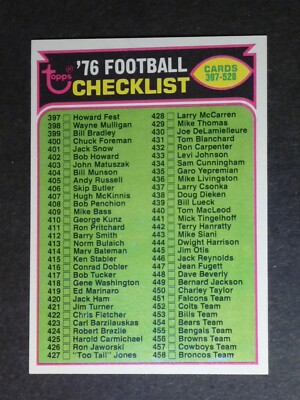 1976 Topps Football Checklist #507 (397-528) NM/MT 002 (Inv#DR1019) | eBay