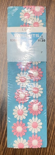 Vintage Pink & White Daisy Trim Lace 1 Yard x 1" Width Wrights 100% ...