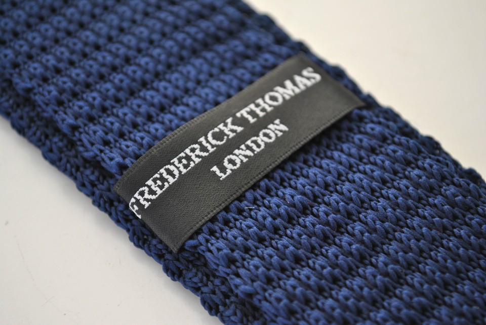 Frederick Thomas Knitted Silk Mens Tie - Dark Navy Blue - Polka Dot ...