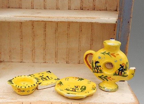 OOAK Elizabeth Chambers Ceramic Quimper Lot Teapot Bowl Dollhouse ...