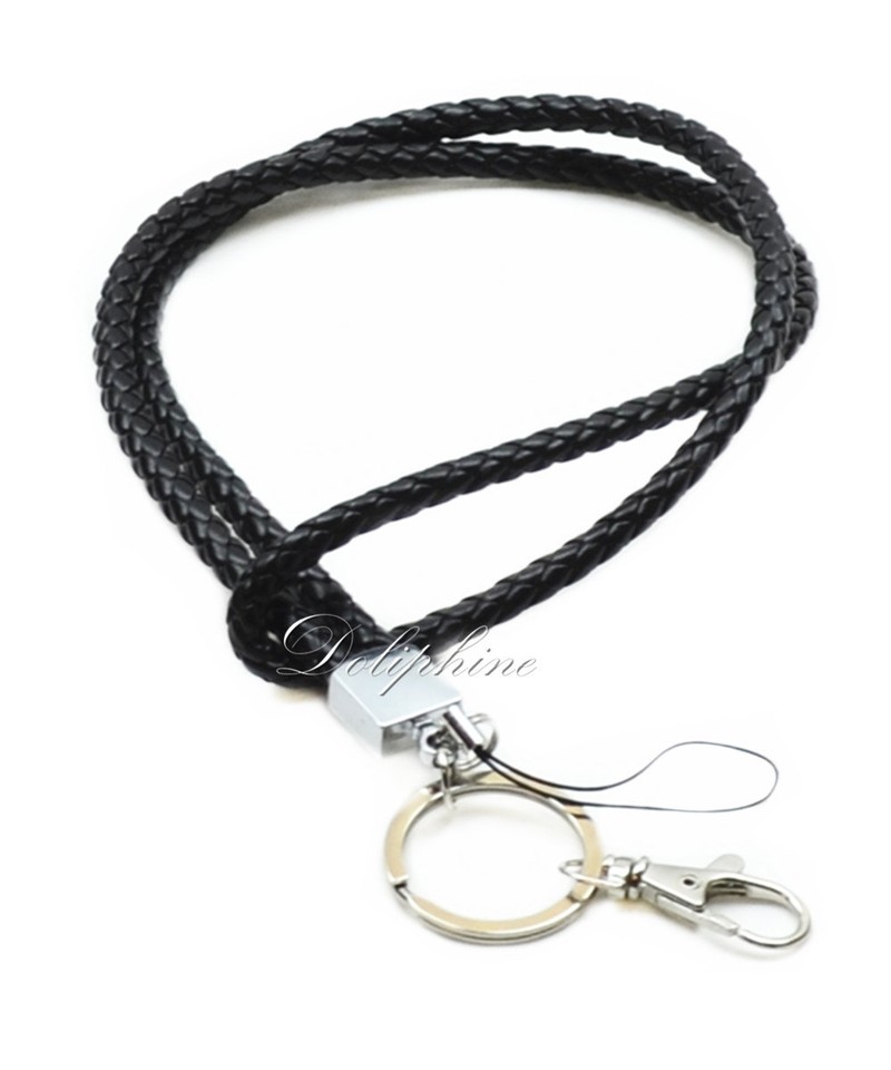 Braided Leather Lanyard with Metal Retractable Badge Reel key ring ...