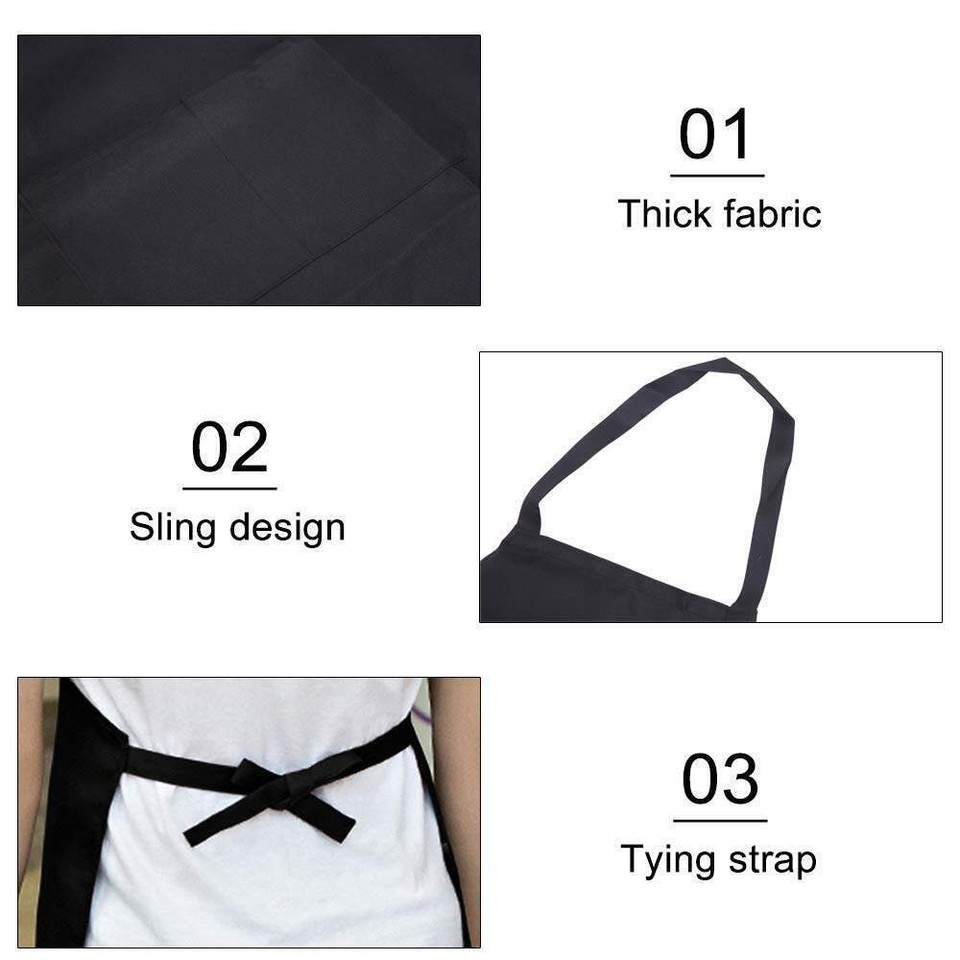 10x Plain Bib Apron Washable Unisex Apron w/ Pockets Waiter Chef ...