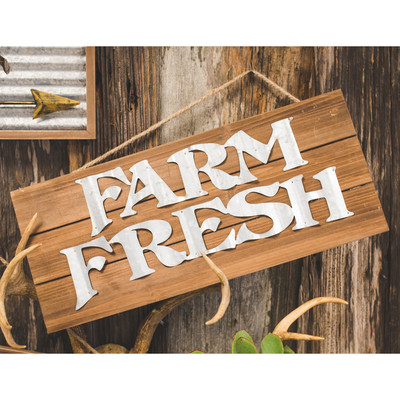 New Primitive Rustic Farmhouse FARM FRESH Galvanized Rust Wood Wall ...