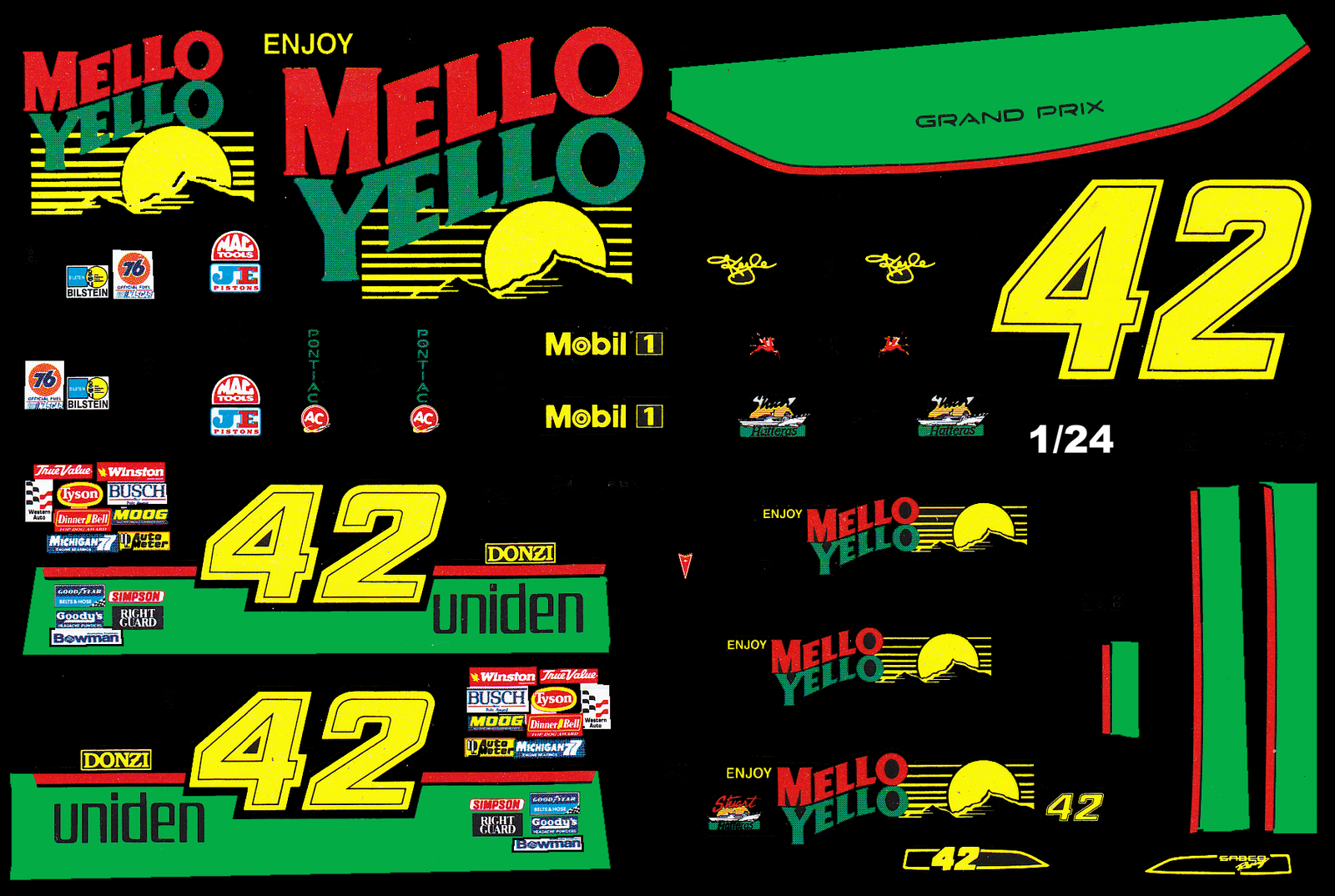 #42 Kyle Petty Mello Yello Pontiac 1/24th Scale Nascar Waterslide ...