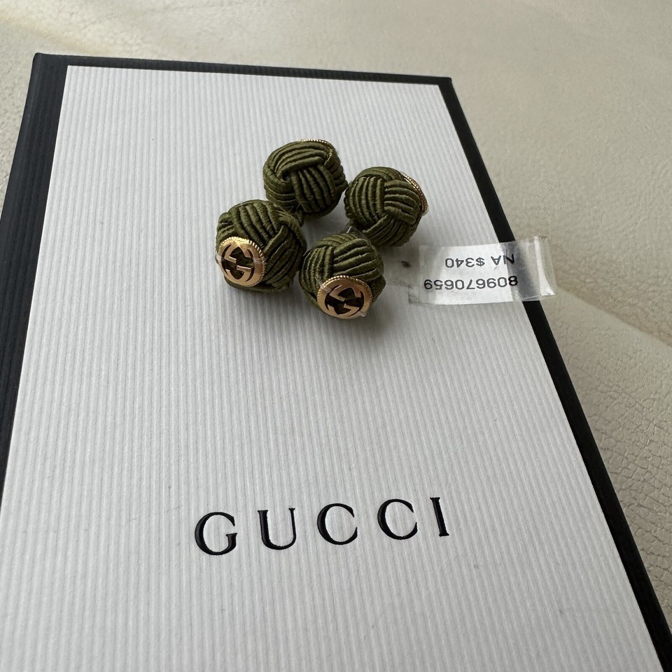 NEW Gucci Interlocking G rope cufflinks Green Gold GG Logo | eBay