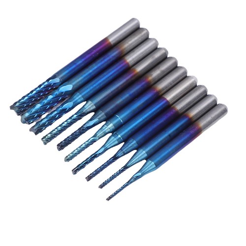 10x End Mill 0.8-3mm 1/8in Shank Blue Coated Carbide CNC Router Bit Set ...