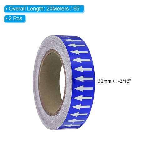 2pcs Adhesive Pipe Directional Flow Arrow Tape 1-3/16"x65 White on Blue ...