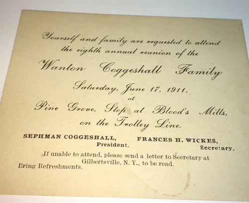 Rare Antique American Wanton Coggeshall Family Reunion NY Invitation C ...