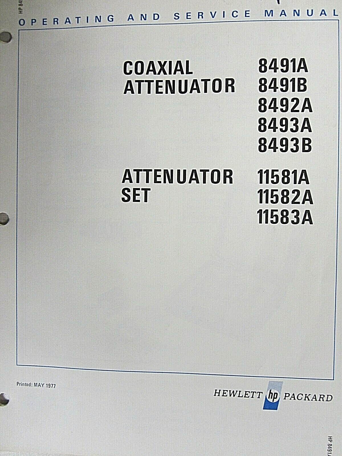 HP 8491A 8491B 8492A 8493A 8493B 11581A 11582A 11583A Operating ...