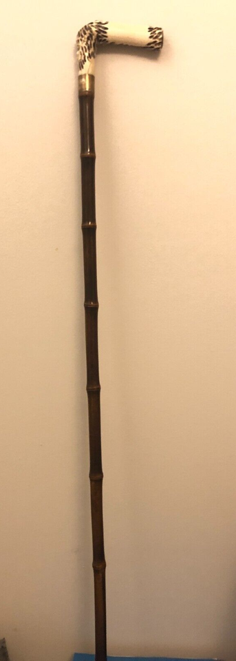 Antique Sterling Silver Walking Stick Cane - Engraved Bamboo L-Shape ...