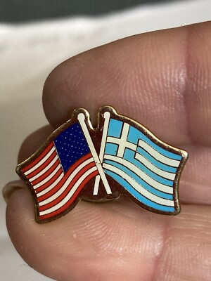 Greek flag and American flag joined Lapel Pin K525 | eBay