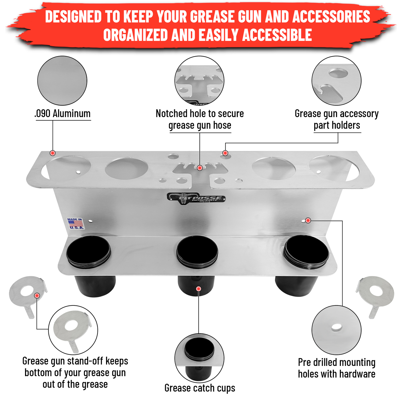 Pit Posse Double Hand Grease Gun Tube Storage Holder Caddy Trailer ...