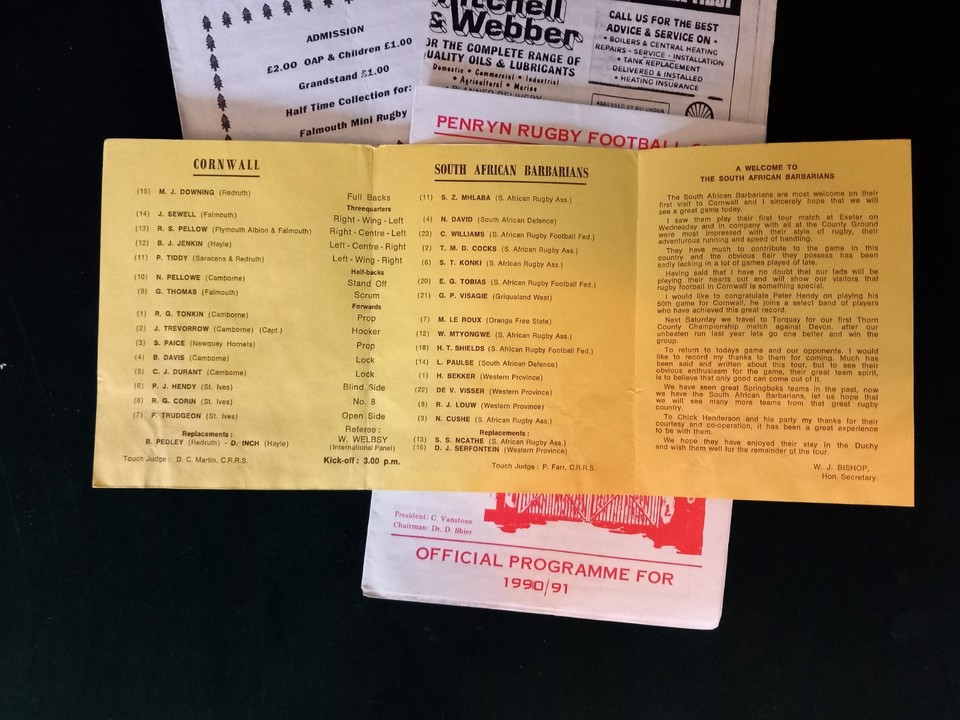 4 Vintage Cornish Interest Rugby Programmes. Penryn, Falmouth ...