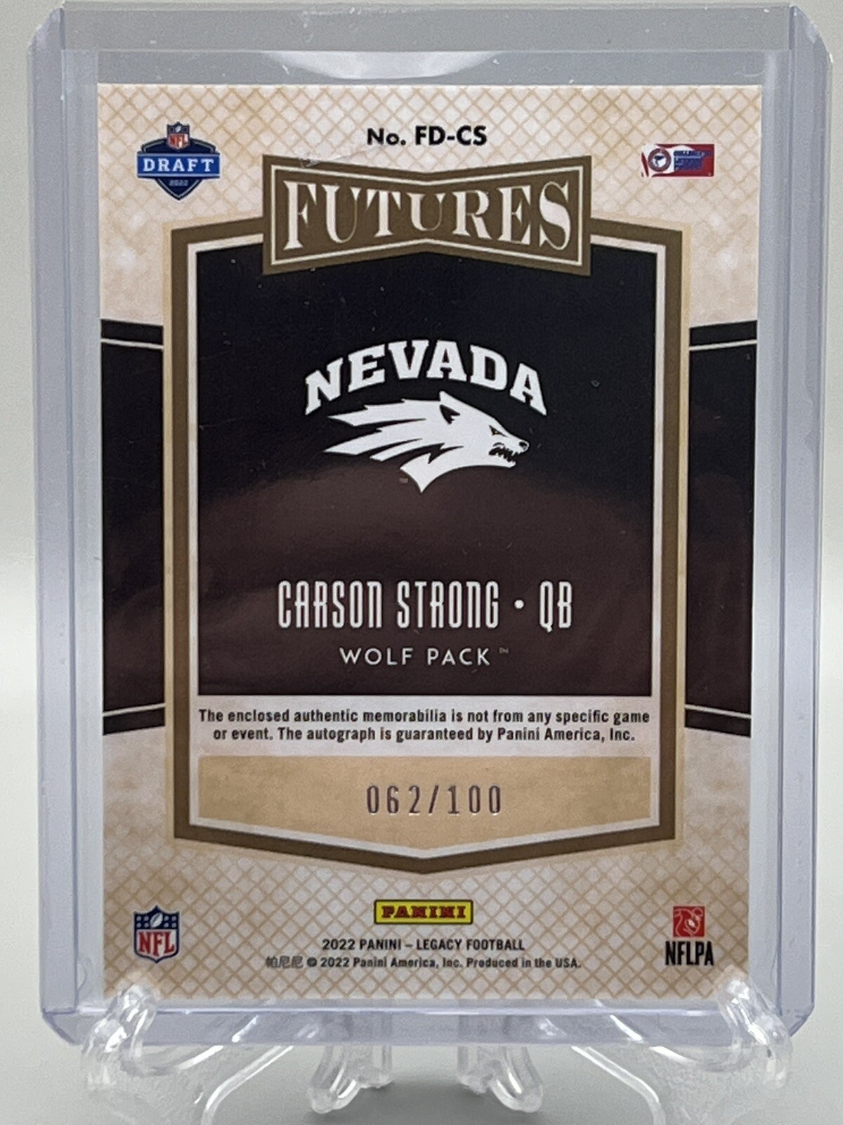 2022 Panini Legacy Football Carson Strong RPA Ruby Futures Dual Patch ...
