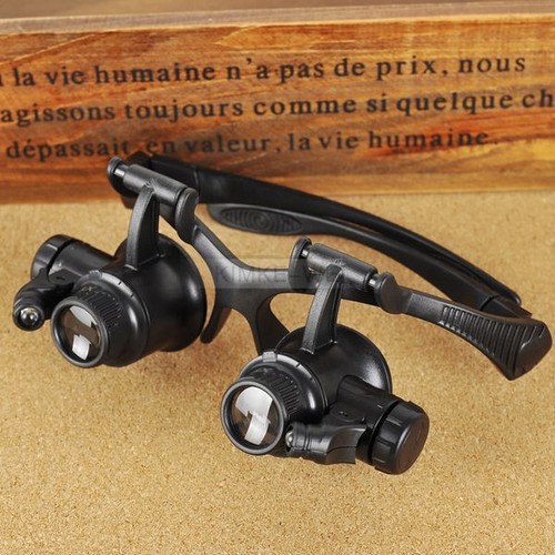 10X 15X 20X 25X LED Double Eye Jeweler Watch Repair Magnifier Glasses ...