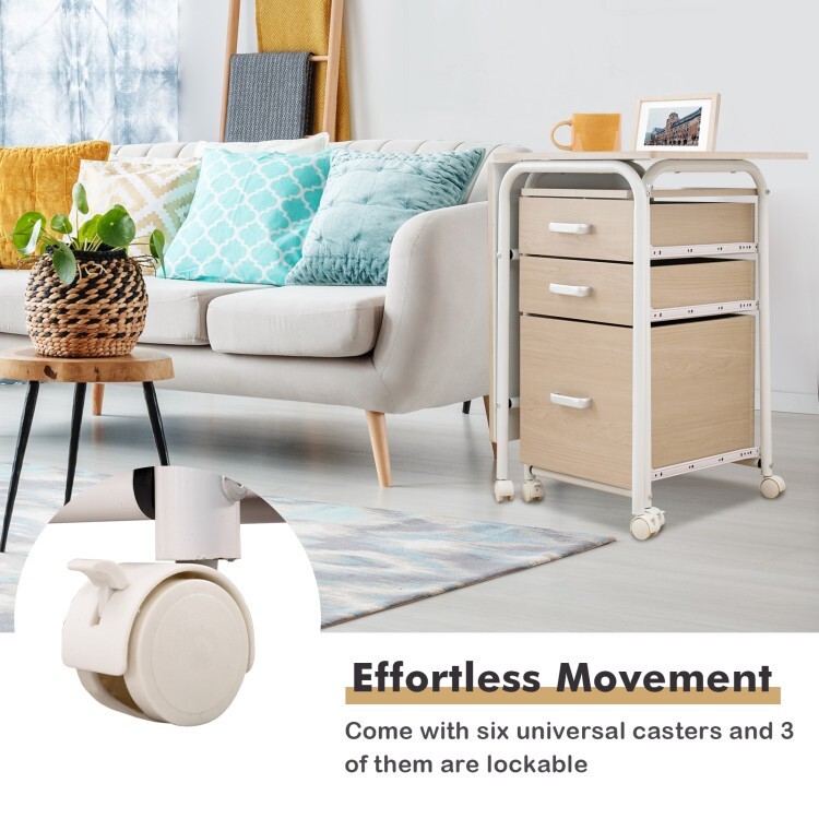 Folding Computer Laptop Desk Wheeled Home Office Cabinet Furniture W/ 3 ...