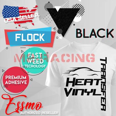 Black Flock Heat Transfer Vinyl HTV T-Shirt 20" Roll Iron On Heat Press ...
