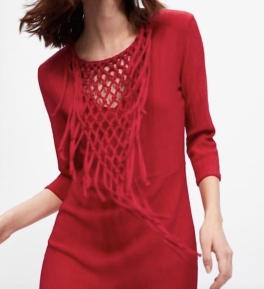 ZARA Red Boho Hippie Macrame Crochet Tasselled Split … - Gem