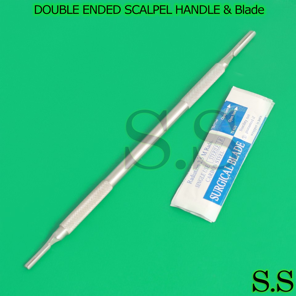 DOUBLE ENDED SCALPEL KNIFE HANDLE #3 #4+20 SURGICAL CARBON STEEL BLADES ...
