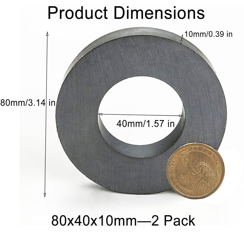 Ferrite Magnet Ring OD80 X ID40 X 10Mm Large Grade C8 Ceramic Magnets 3 ...