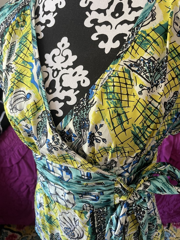 Anthropologie Nanette Lepore Green Blue Sea Life Bird Scarf Wrap Top ...