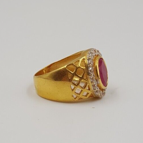 Luxurious 22K Gold Ring Men CZ Ruby Heavy Look Yellow Gold Real Gold ...