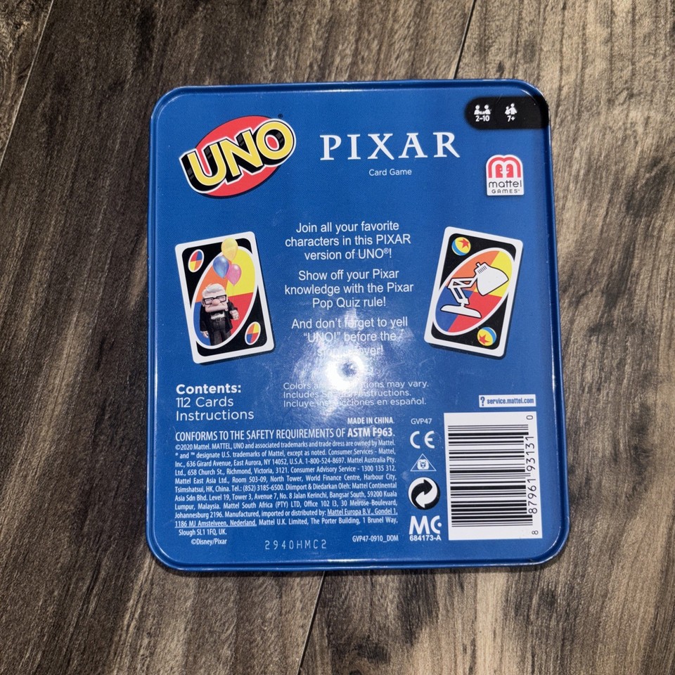 Mattel PIXAR UNO Card Game Special Edition with Collectible Tin - New ...