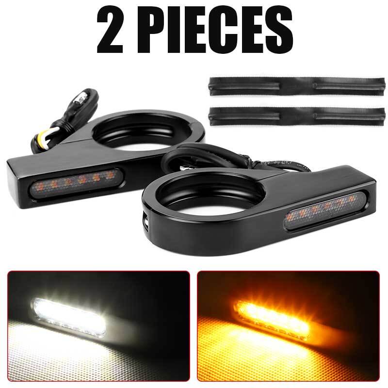 2x Front Motorcycle 39mm Fork LED Turn Signal Light Indicator DRL Amber ...