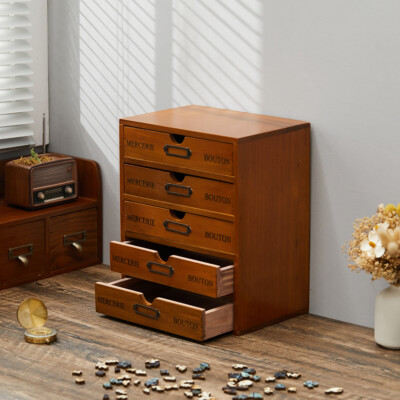 Mini Wooden Chest of Drawers Storage Cabinet Office Desktop Tidy ...