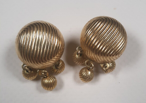 Vintage Sarah Coventry button clip on earrings with charms, gold color ...