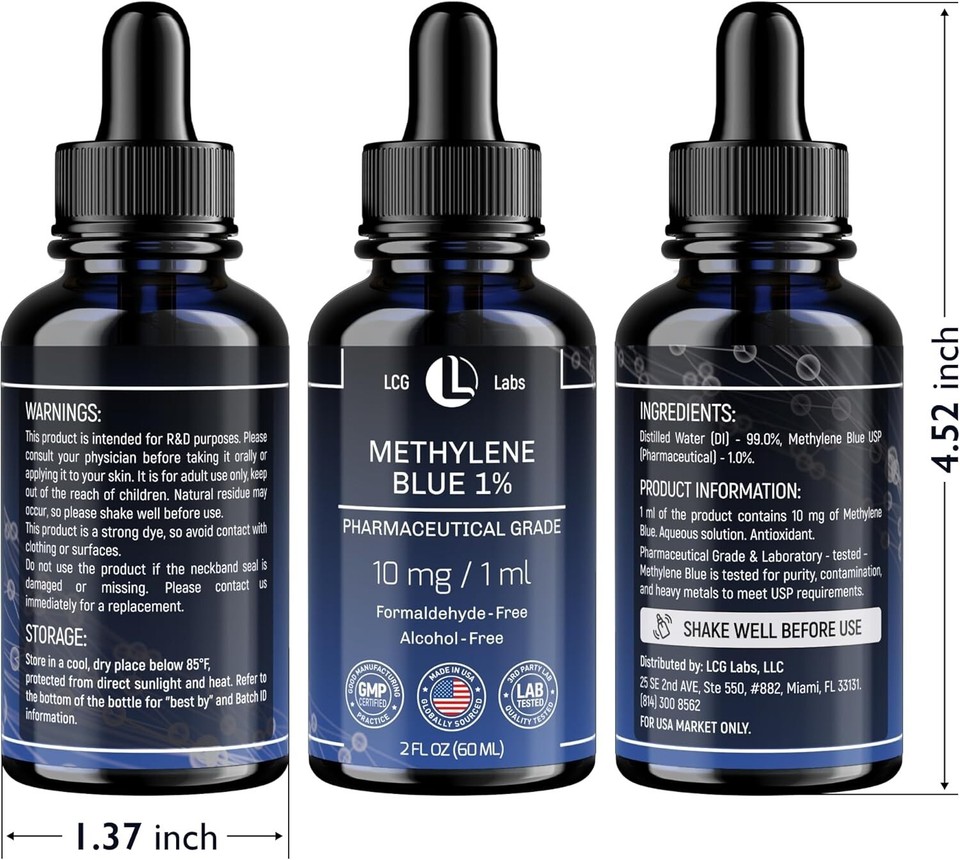 Methylene Blue Pharmaceutical Grade - Methylene Blue 1% - Liquid Drops ...