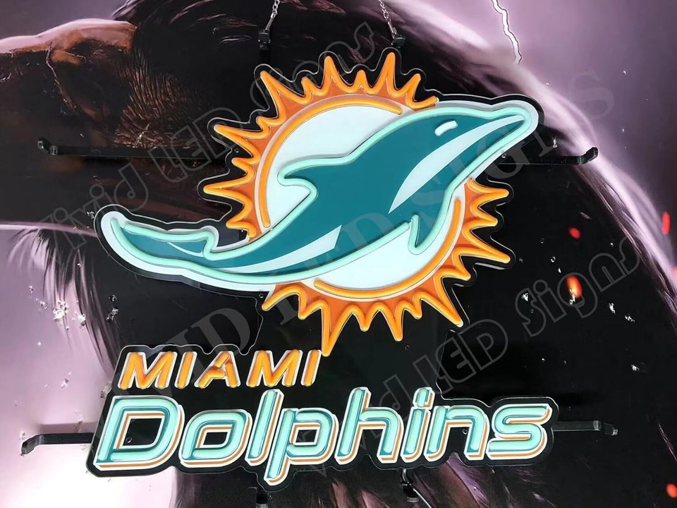 Miami Dolphins Logo Football 24"x20" Vivid LED Neon Sign Light Lamp ...