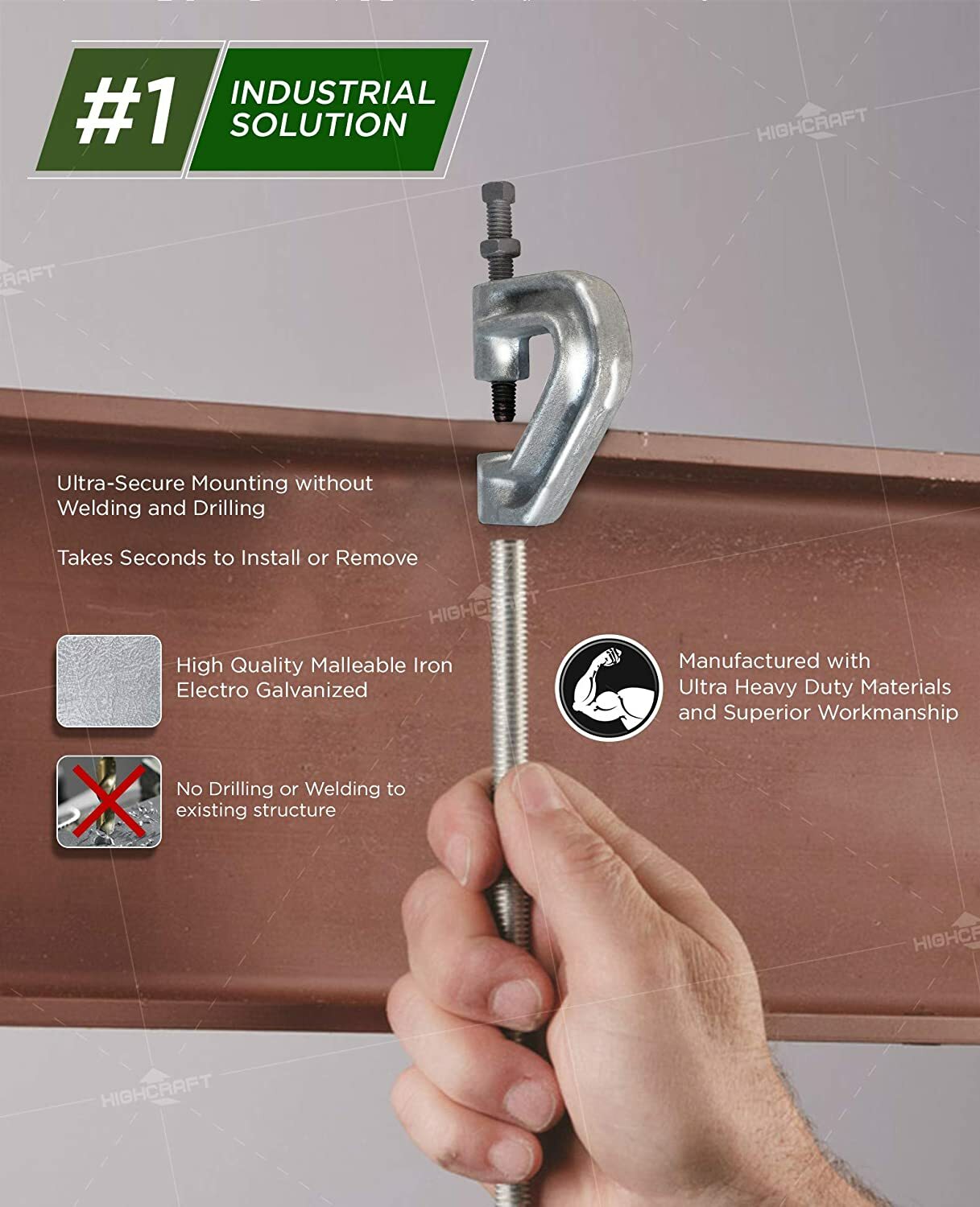 Highcraft Purlin Beam Clamp for 3/8'' Threaded Rod Electro Galvanized ...