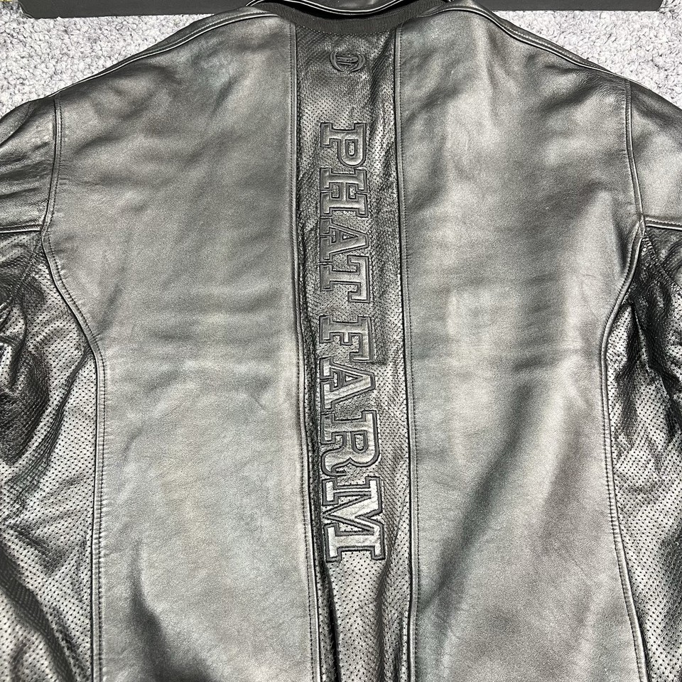 Vtg PHAT FARM Genuine Leather Quilted Lined Jacket Mens 3XL 90s Urban ...