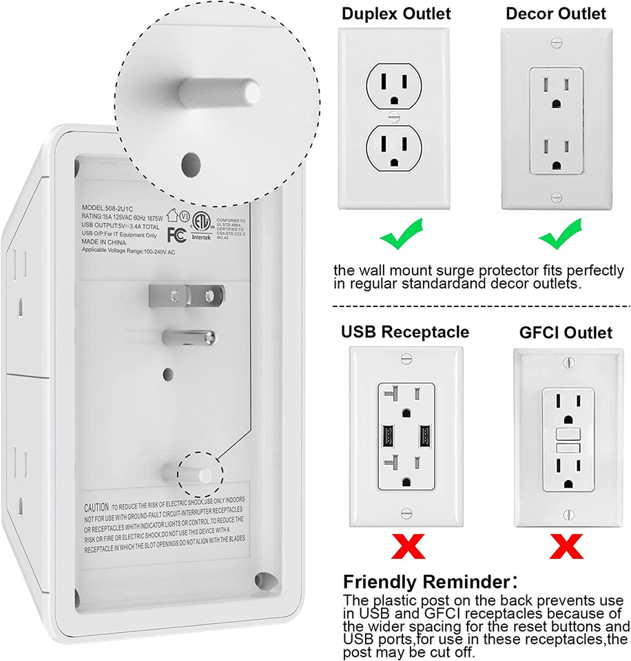 6 Outlet Surge Protector Power Strip Grounded Flat Plug Extension Cord ...