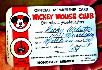 VINTAGE MEMBERSHIP CARD DISNEYLAND HEADQUARTERS MICKEY MOUSE CLUB 1964 ...