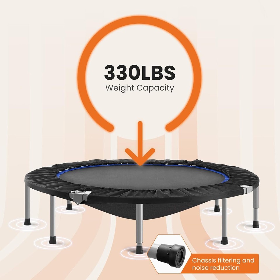 40" Foldable Adult Mini Trampoline Fitness Rebound Trampoline w/ Adjust ...