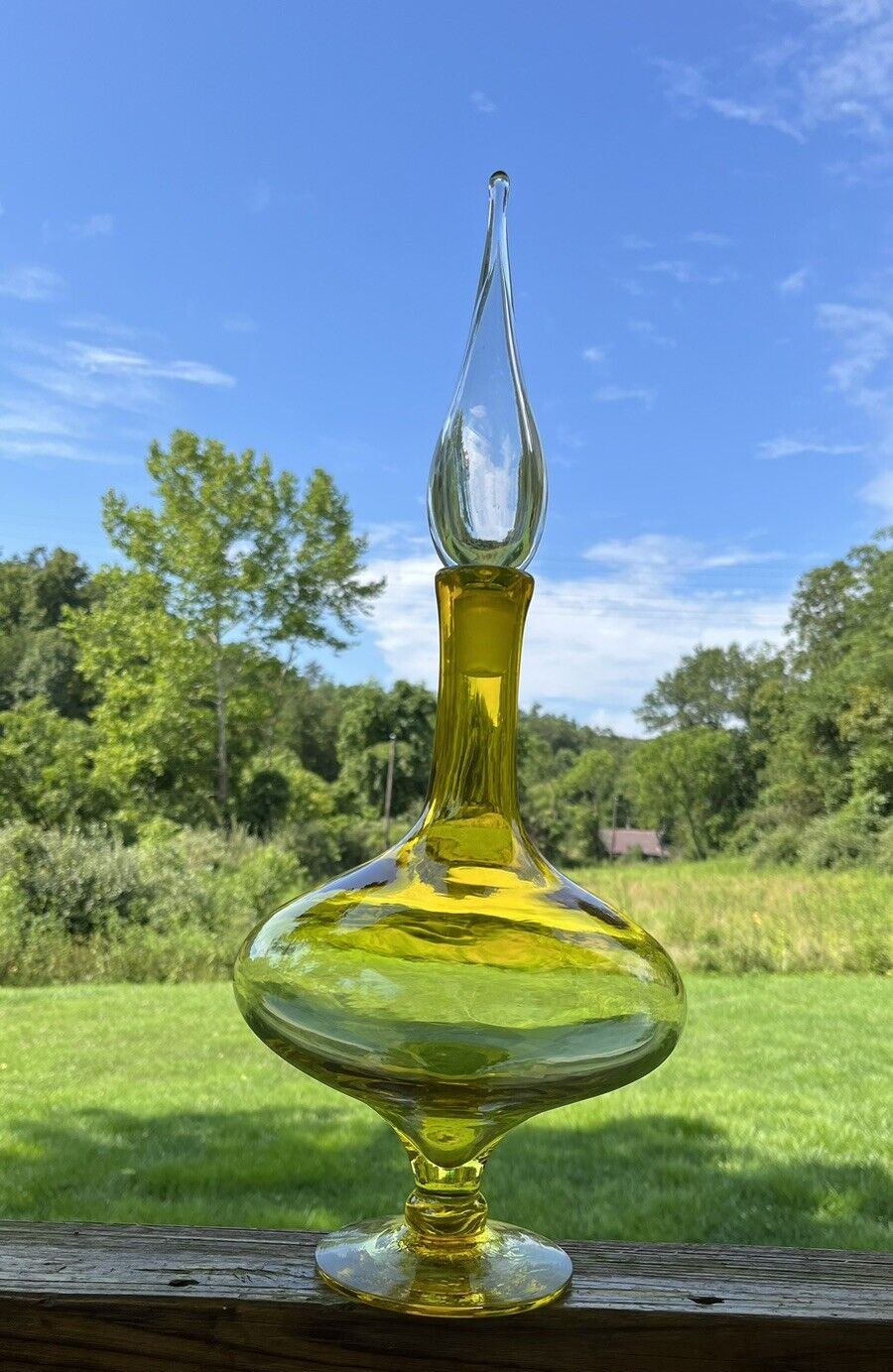 Blenko 6212 Tangerine Amberina 19" Glass Genie Bottle Decanter Teardrop ...