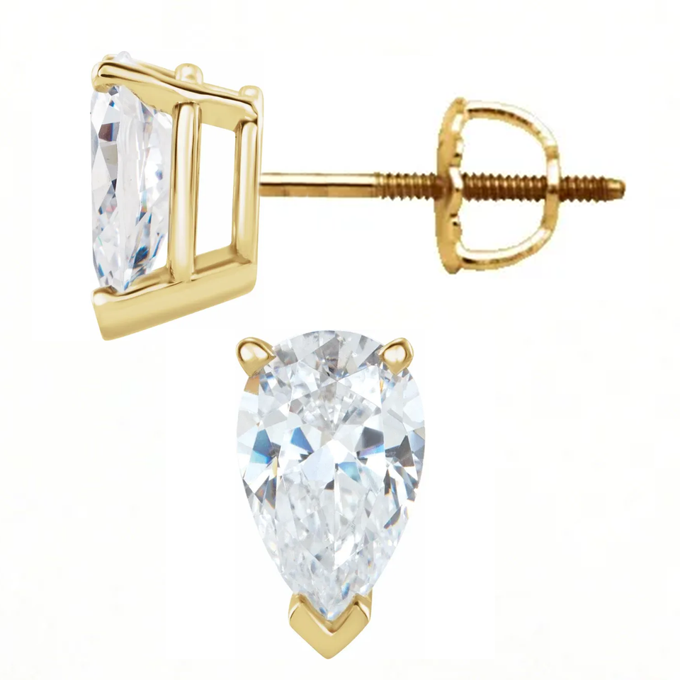 Earring Settings 3 Prong V End For Pear Screw Back Post in Solid 14K ...
