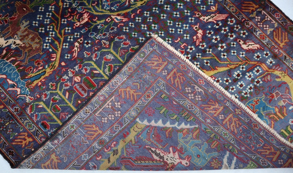 4x7 Vintage Afghan Pictorial Rug - Hunting Scene Wool Carpet - Animal ...