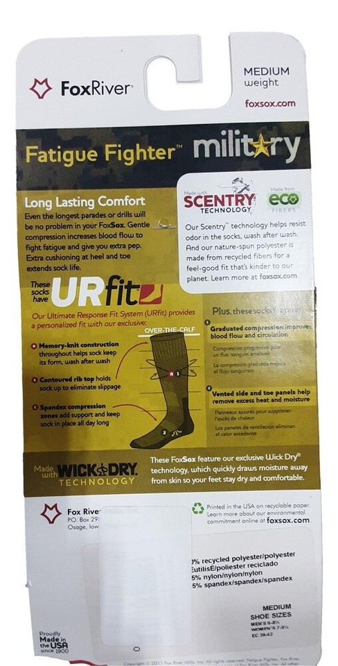 Fox RIver Military Fatigue Fighter Compression Boot Socks Sand Medium ...