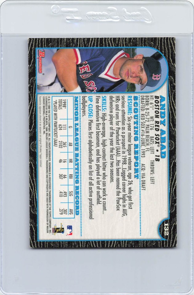 1999 Bowman #132 Andy Abad Red Sox Signed Auto *J624 | eBay