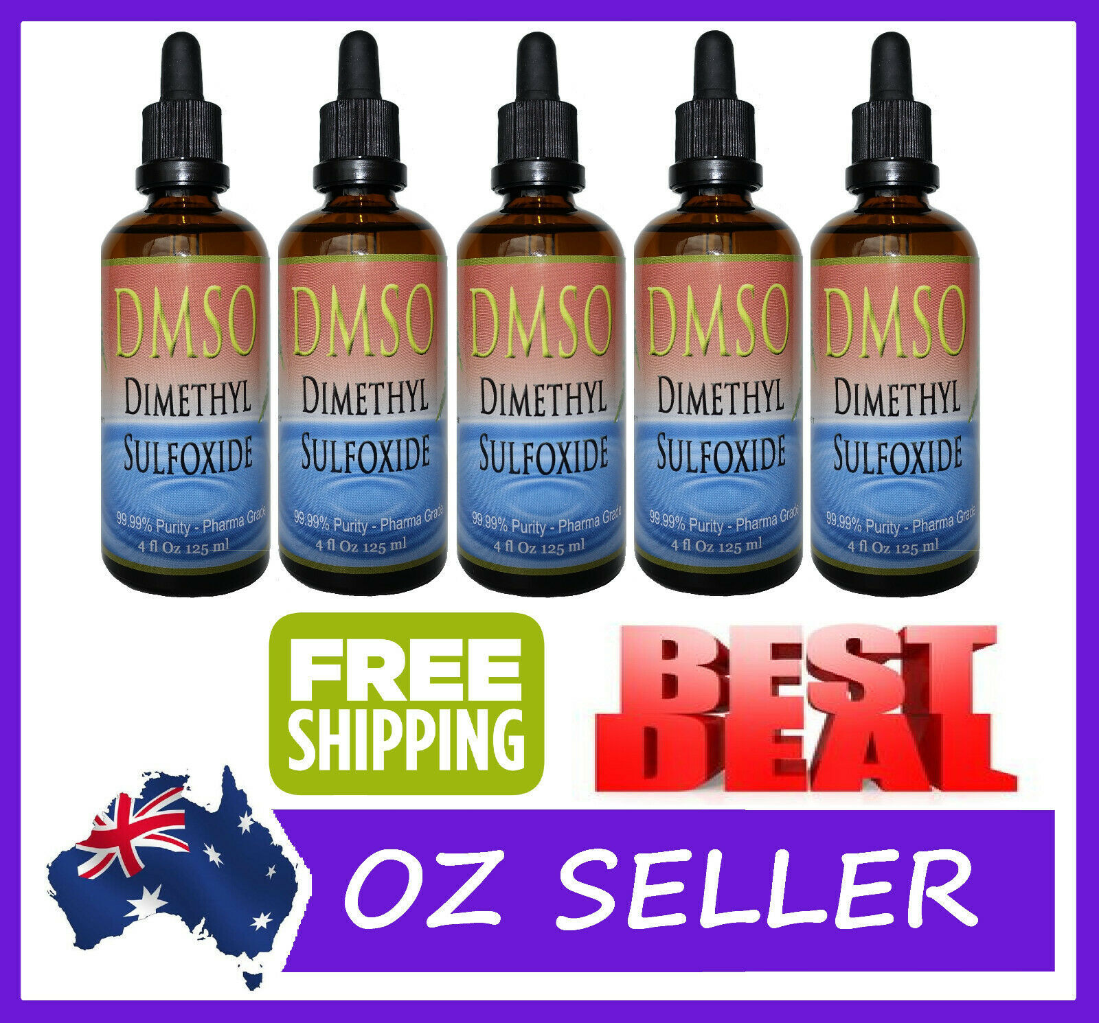 DMSO 99.9% Pharma Grade Dimethyl Sulphoxide Glass Bottle w/ Glass ...