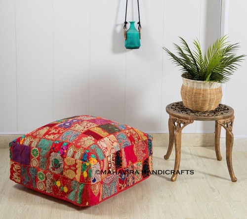 Ottoman Square Embroidered Patchwork Vintage Indian Footstool Ethnic Pouf Cover | eBay